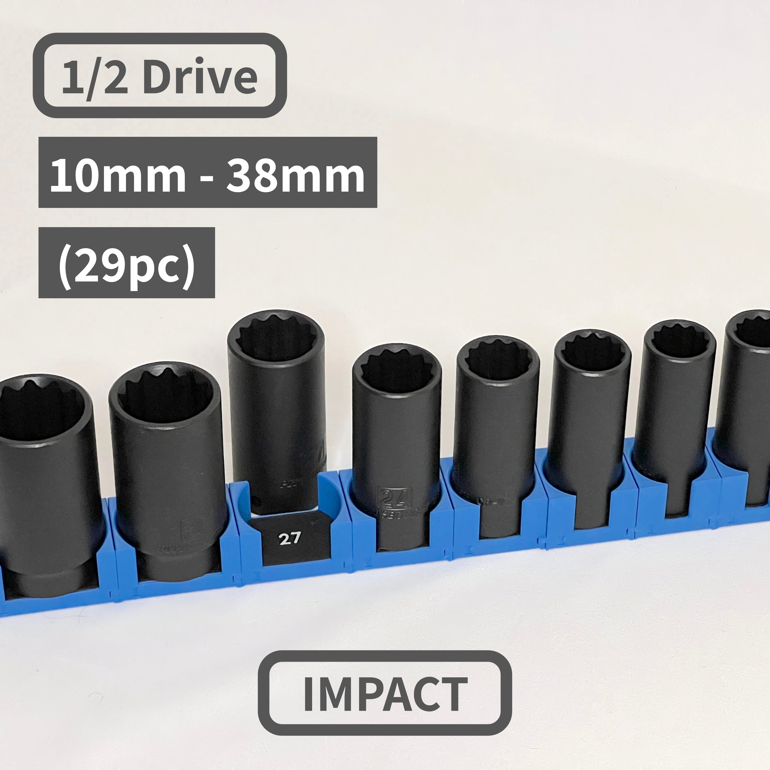 1/2 Inch Drive Metric Modular IMPACT Socket Organizer 29pc [10mm - 38m ...